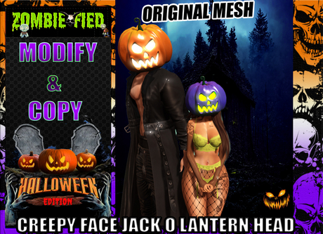 Second Life Marketplace - [ZOMBIE] Mesh Creepy face Jack O lantern Head PACK